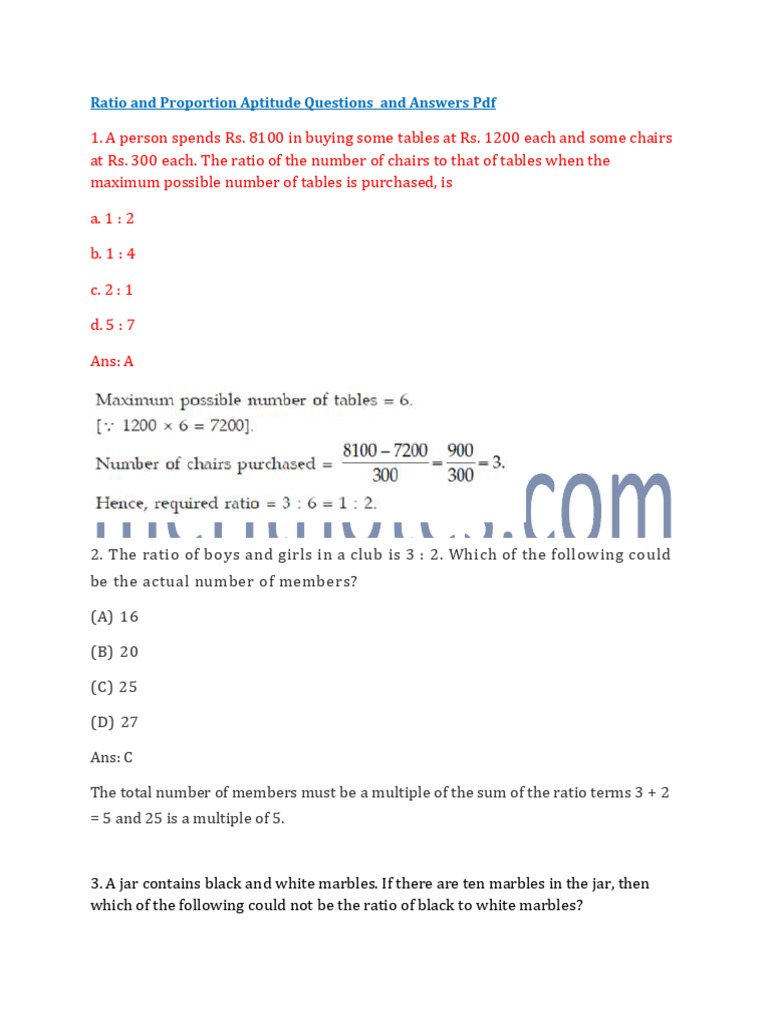 Ratio Proportion Questions | PDF | Teaching Methods & Materials