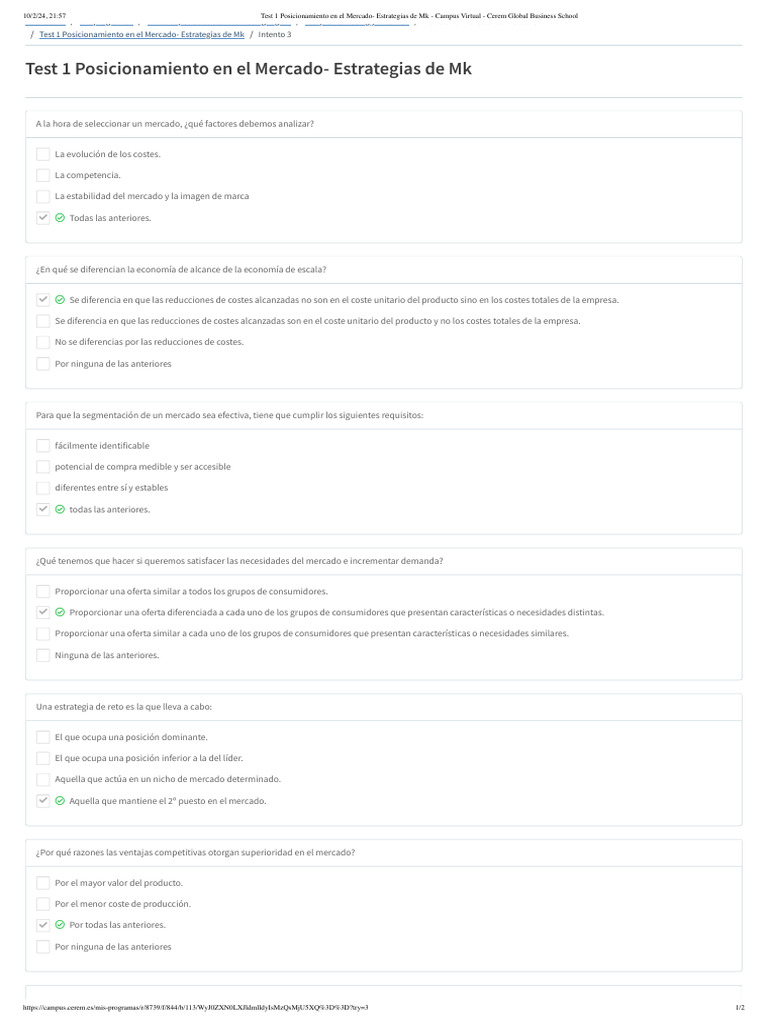 Test Posicionamiento en El Mercado - Estrategias de MK - Campus Virtual ...