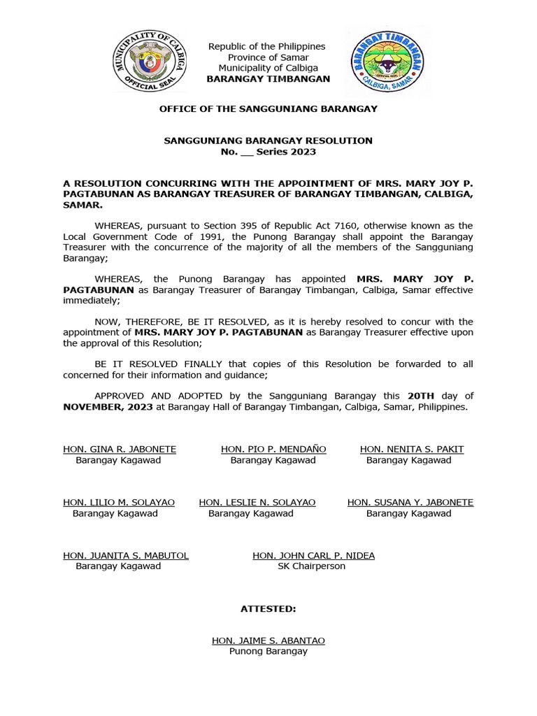 Appointment of Barangay Treasurer | PDF | Philippines