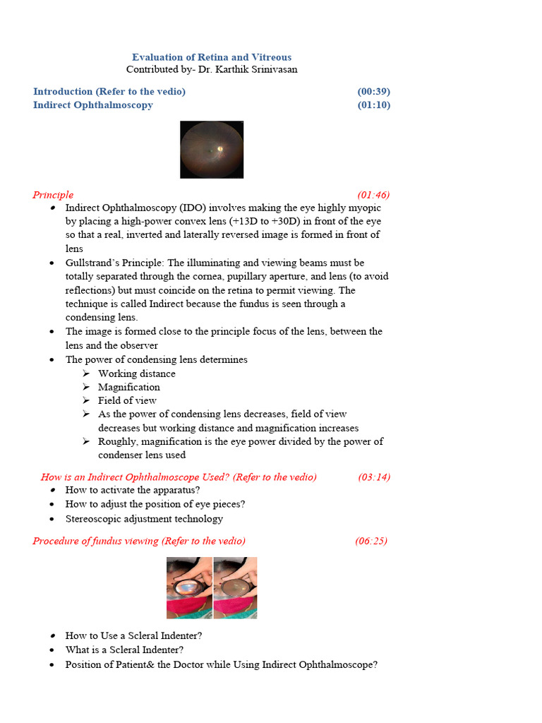 Indirect Ophthalmoscopy Techniques Explained | PDF | Retina | Eye