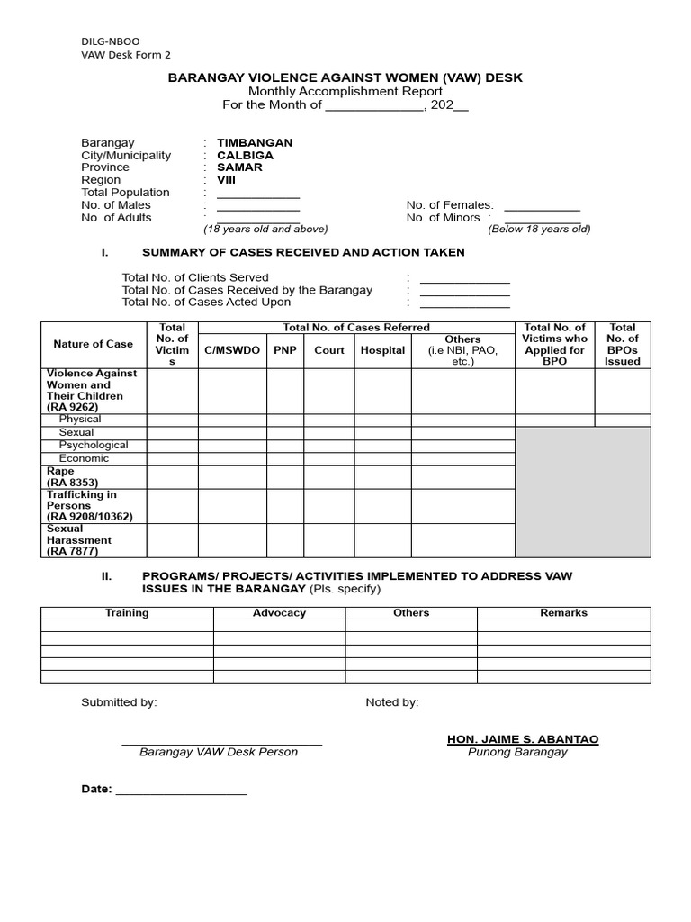 Brgy. Violence Against Women (VAW) Desk | PDF | Social Science | Law