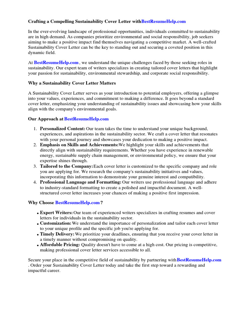 Sustainability Cover Letter | PDF | Sustainability | Corporate Social ...