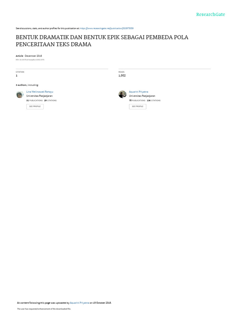 Bentuk Dramatik Dan Bentuk Epik Sebagai Pembeda Po | PDF