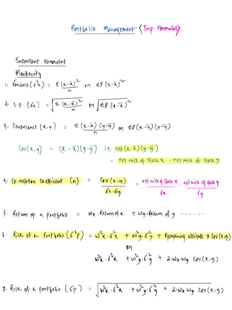 Portfolio Formulas | PDF | Capital Asset Pricing Model | Business Economics