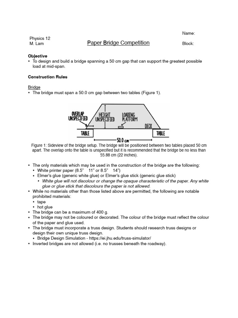 Paper Bridge Competition Guidelines | PDF | Bridge | Civil Engineering