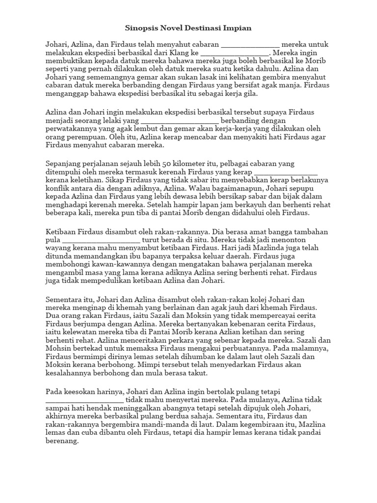 Sinopsis Novel Destinasi Impian | PDF