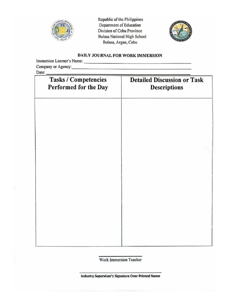 Daily Journal Work-Immersion | PDF