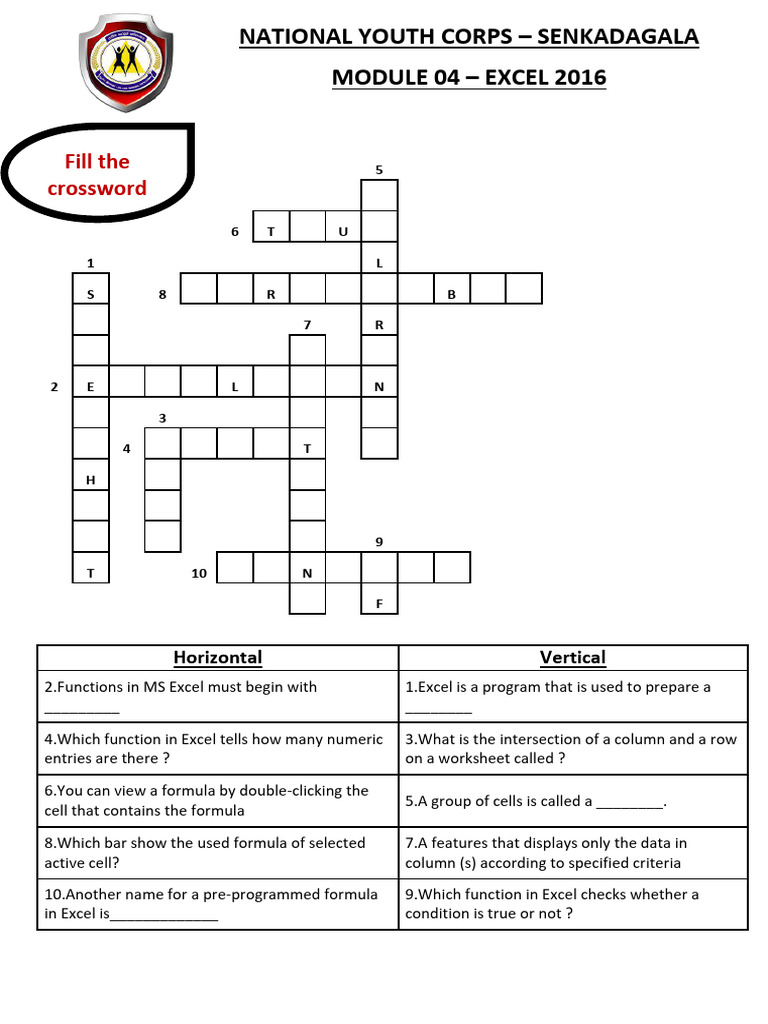 Chapter 04 - Excel Crossword Puzzle | PDF