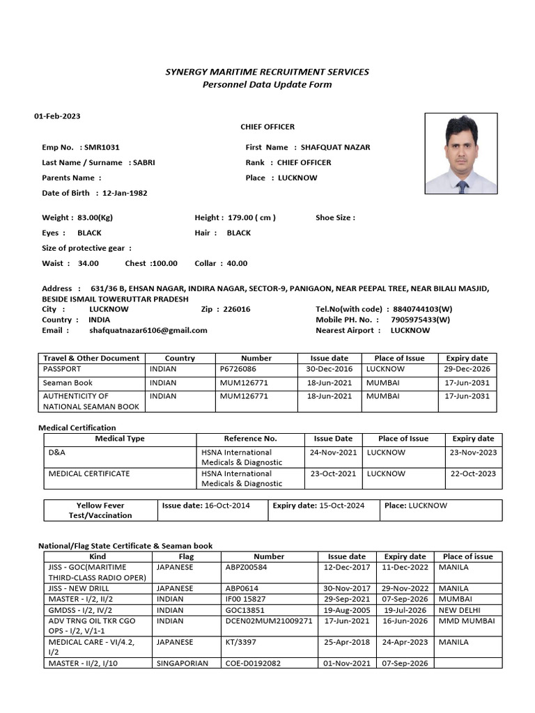 CV Chief Officer Sabri - 01 Feb 2023 | PDF | Oil Tanker | Shipping
