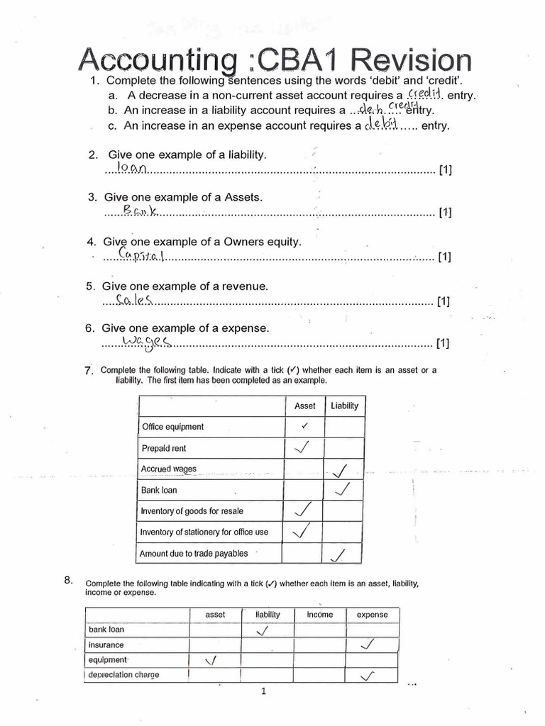 CBA 1 Accounting Revision Guide | PDF | Debits And Credits | Service ...