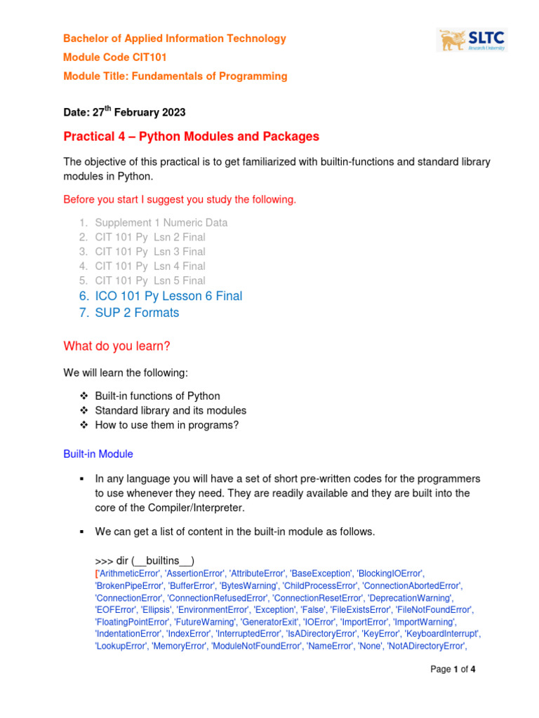 CIT 101 Practical 04 Final | PDF | Numbers | Python (Programming Language)