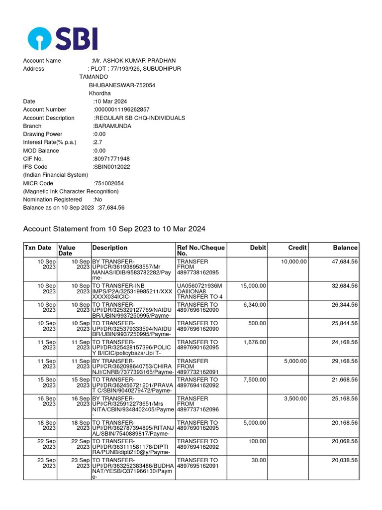 Account Statement Summary for Ashok Kumar | PDF | Debits And Credits ...