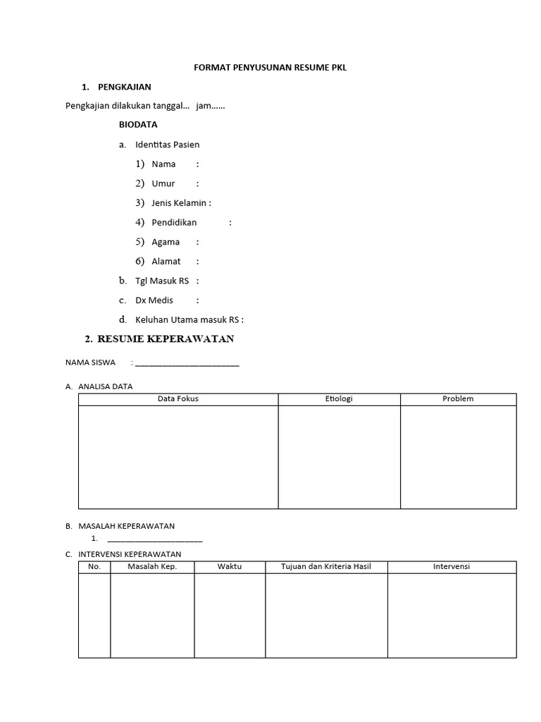 Format Penyusunan Resume PKL | PDF