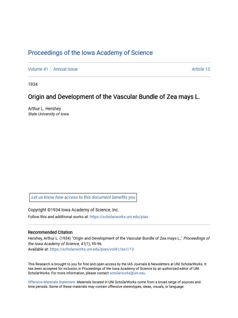 Origin and Development of The Vascular Bundle of Zea Mays L. | PDF | Plant Physiology | Plants