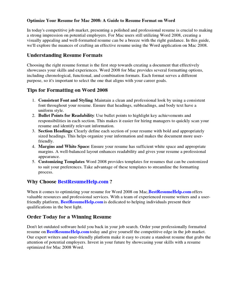 Resume Format Word Mac 2008 | PDF | Résumé | Microsoft Word