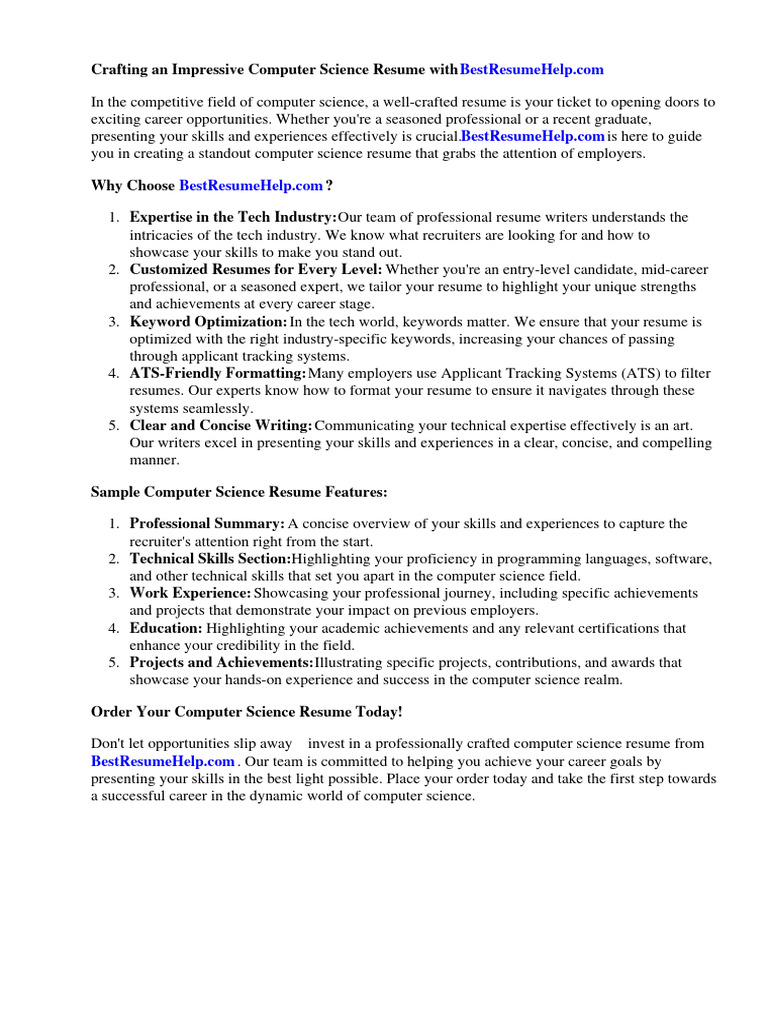 Sample Computer Science Resume | PDF | Computer Science | Academic Degree
