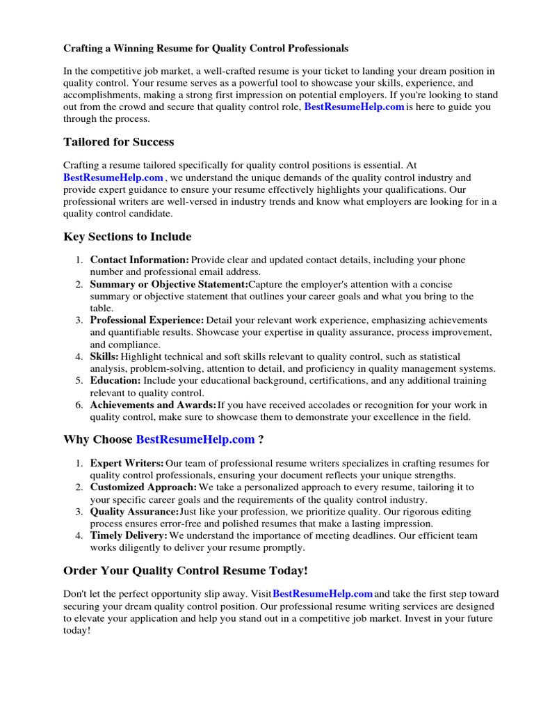 Resume For Quality Control | PDF | Résumé | Regulatory Compliance