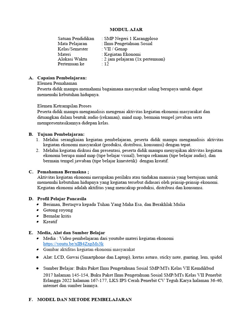 MODUL AJAR Kegiatan Ekonomi | PDF | Karier & Perkembangan