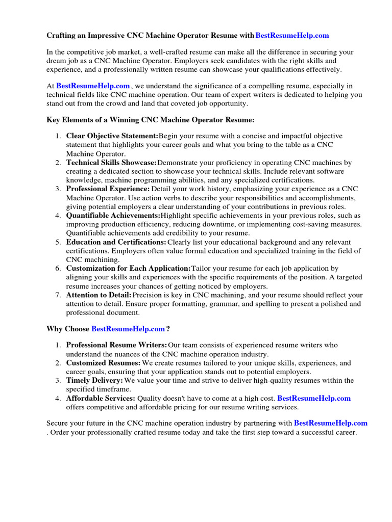 Cnc Machine Operator Resume | PDF | Numerical Control | Résumé