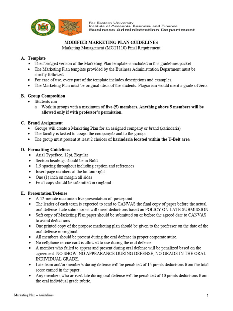 Marketing Plan Guidelines for MGT1110 | PDF | Swot Analysis | Brand
