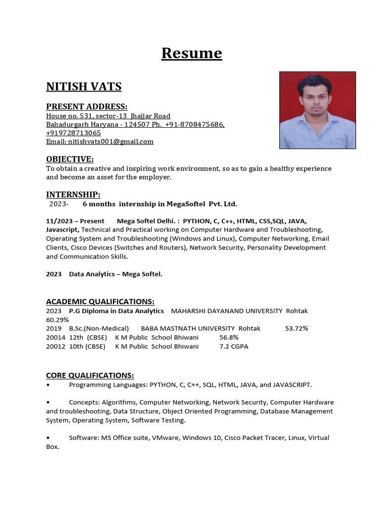 Resume (Nitish Vats) | PDF | Computers