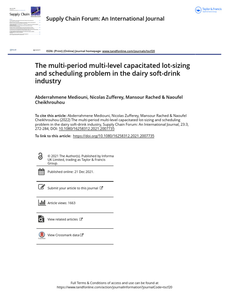 The Multi-Period Multi-Level Capacitated Lot-Sizing and Scheduling Problem in The Dairy Soft ...