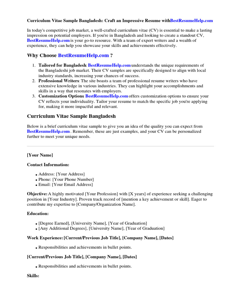 Curriculum Vitae Sample Bangladesh | PDF | Résumé