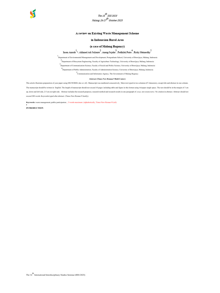 Template of Proceeding - IISS 2023 | PDF | Municipal Solid Waste | Waste