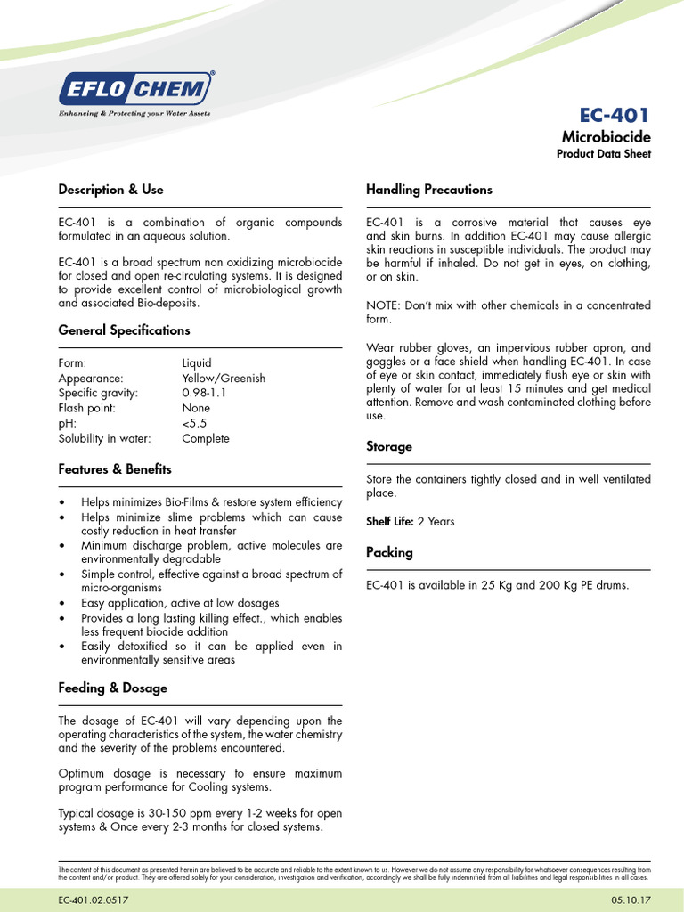 Chiller biocide data sheet | PDF | Disinfectant | Chemical Substances