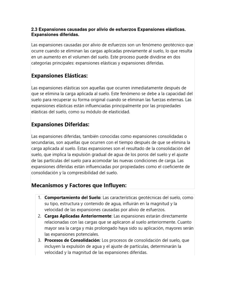 2.3 Expansiones Causadas Por Alivio de Esfuerzos Expansiones Elásticas ...