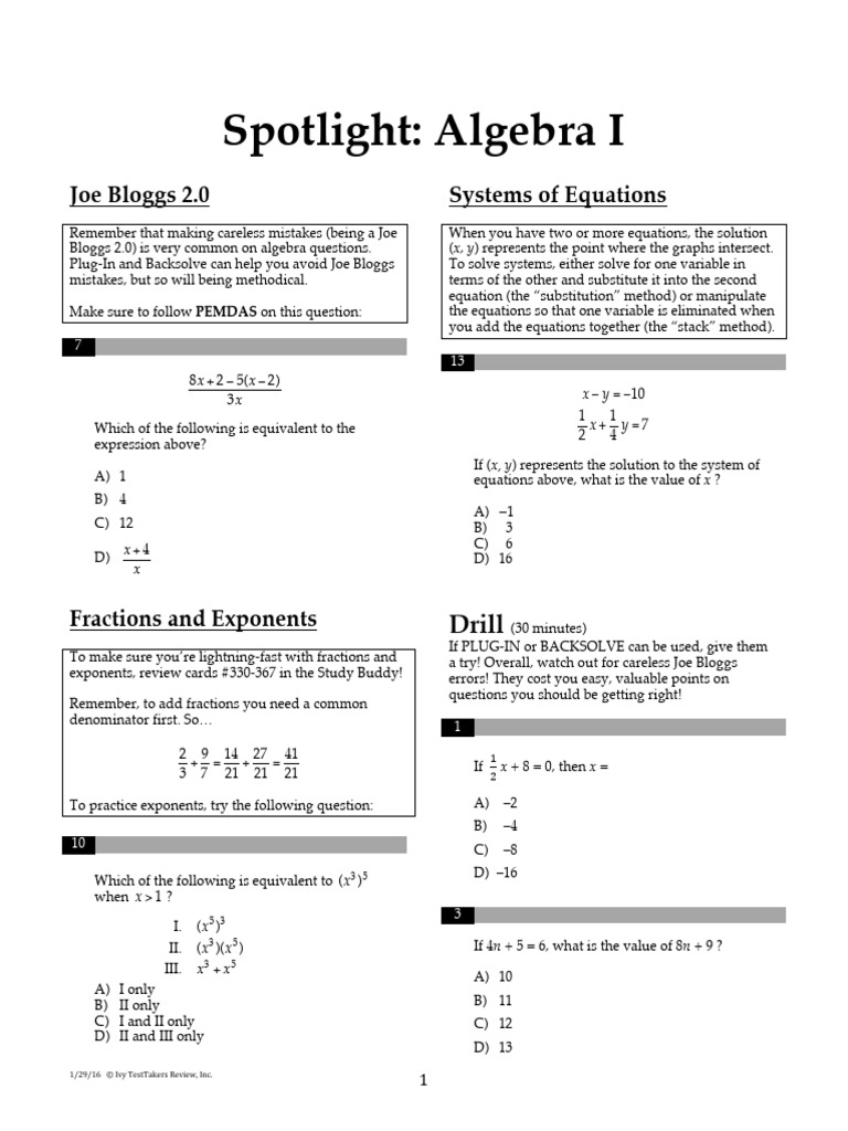 SS Algebra I | PDF