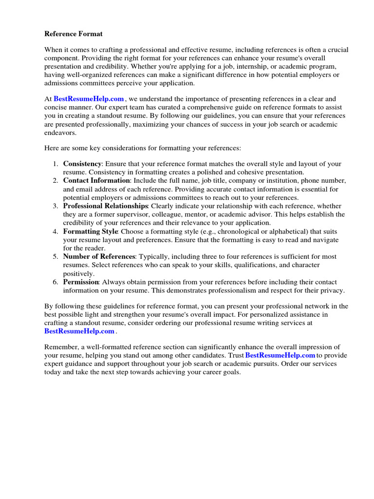 Resume Reference Format Guide | PDF | Apa Style | Citation