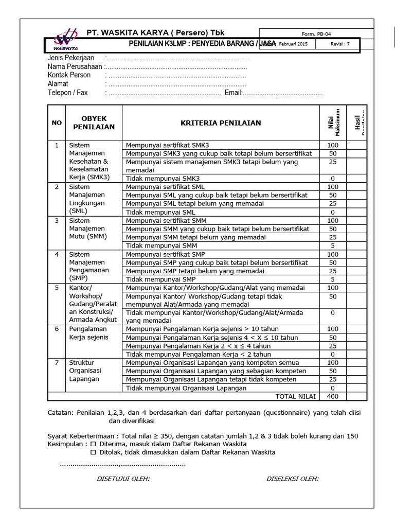 Form PB-04 Penilaian K3LMP Penilaian Barang-Jasa | PDF