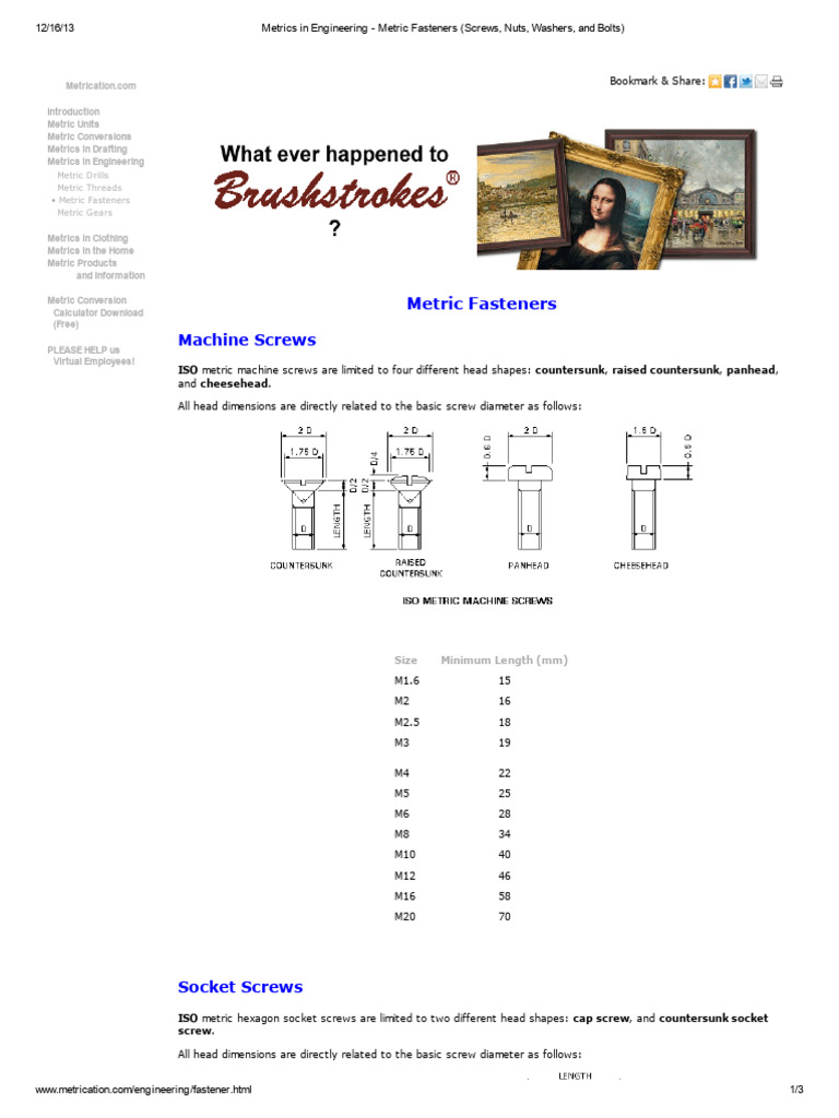 Metrics in Engineering - Metric Fasteners (Screws, Nuts, Washers, and ...