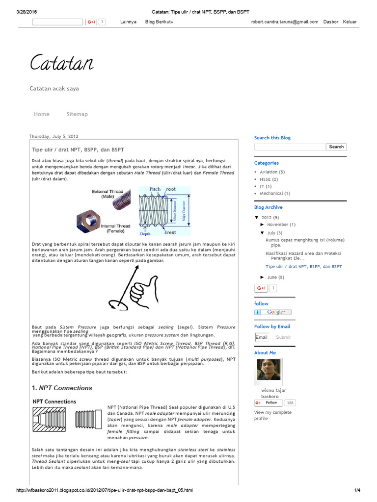 Drat NPT, BSPP, Dan BSPT | PDF