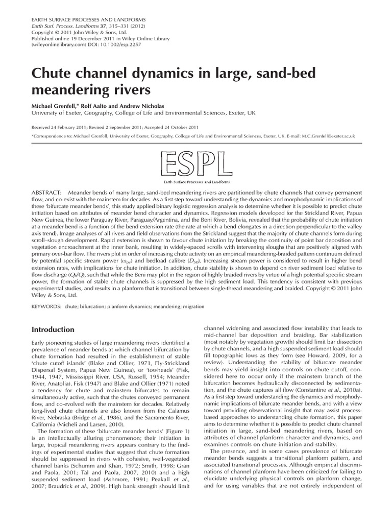 Chute Channel Dynamics in Large Sand Bed | PDF | Multicollinearity ...