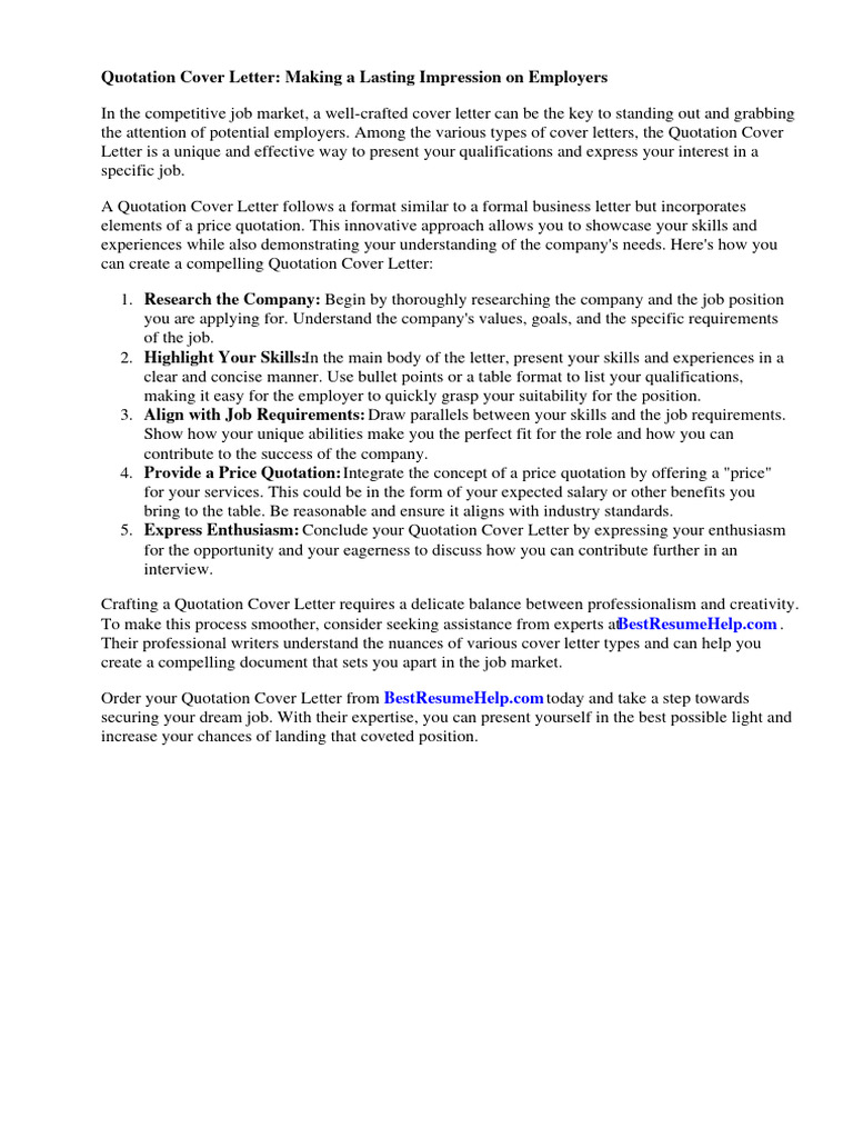 Quotation Cover Letter Samples | Download Free PDF | Prices | Customer