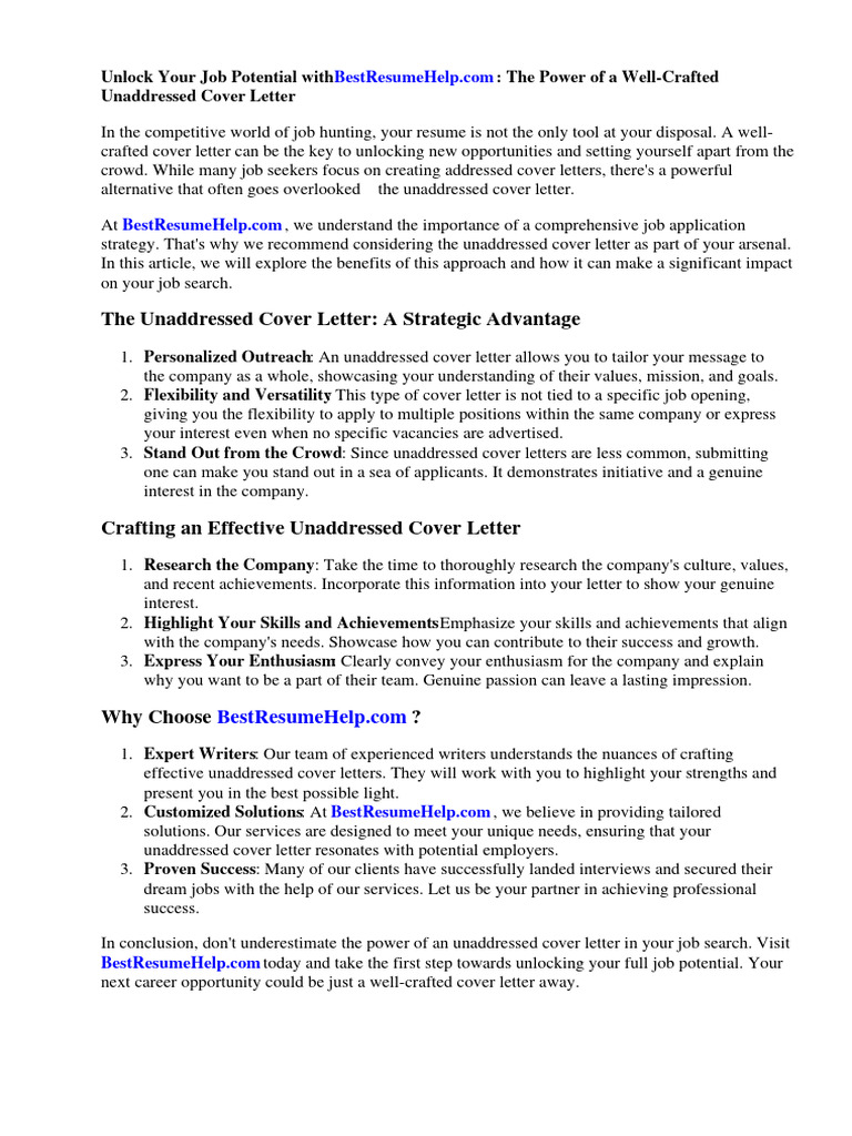 Unaddressed Cover Letter | PDF