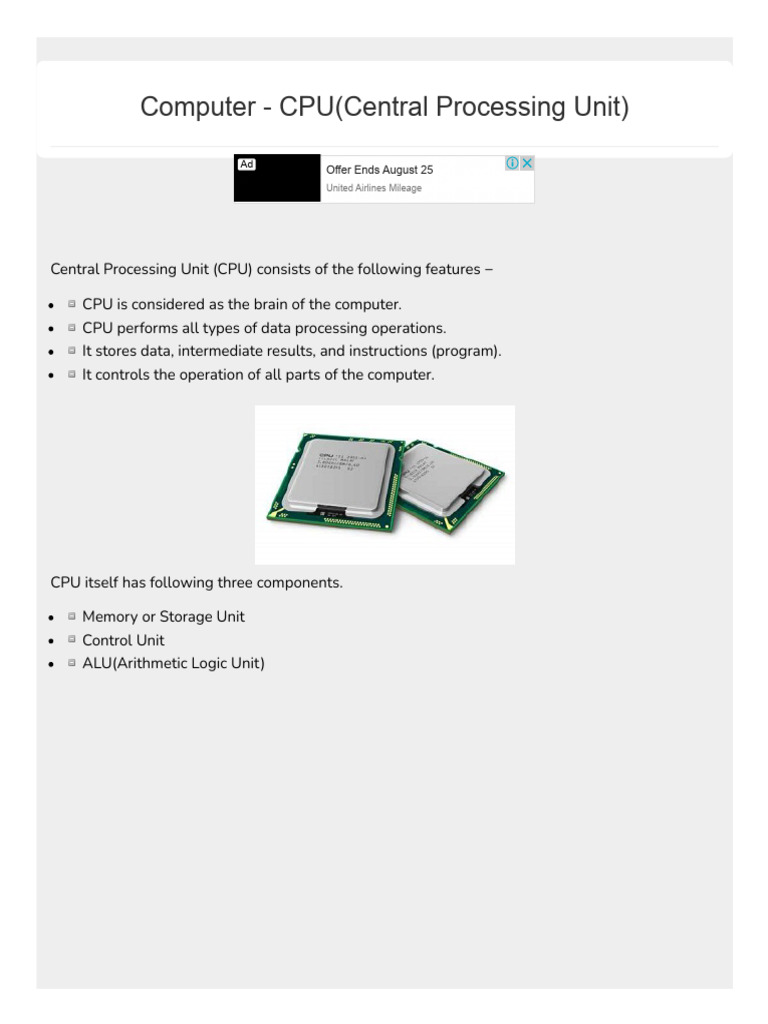 Computer - CPU(Central Processing Unit) _ Tutorialspoint | PDF