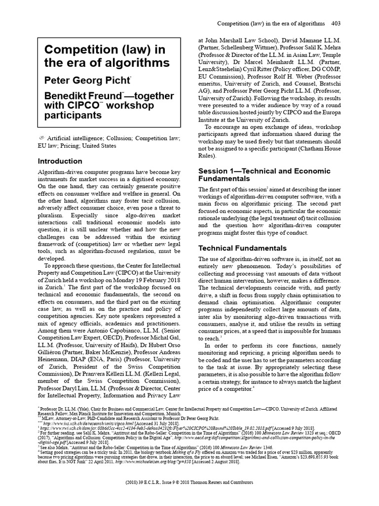Freund - Picht - Competition Law in The Era of Algorithms - 39 - ECLR - 2018 - 403ff | PDF ...