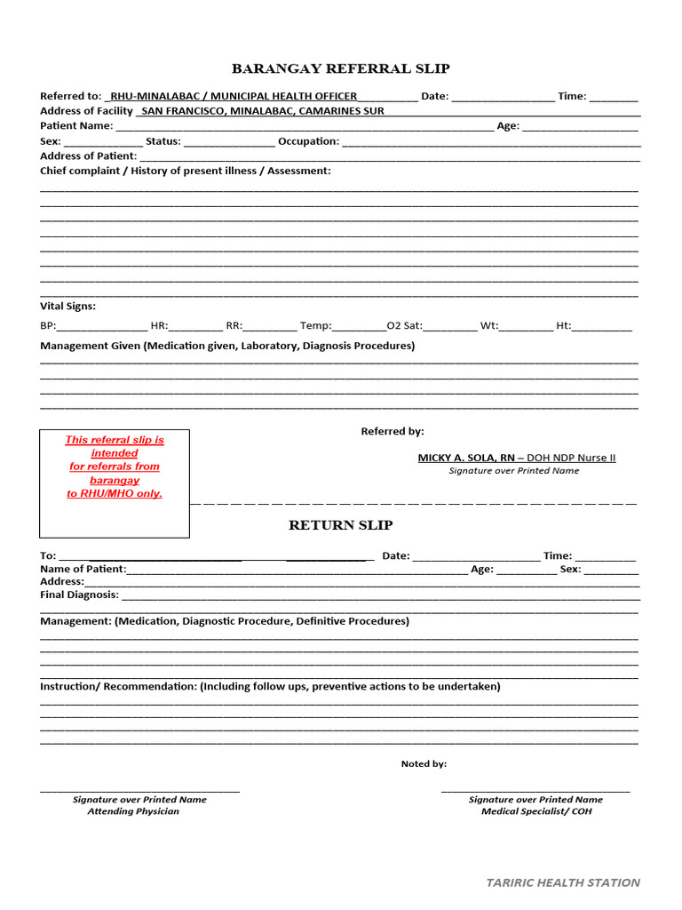 Barangay Referral Form | Download Free PDF | Medical Specialties ...