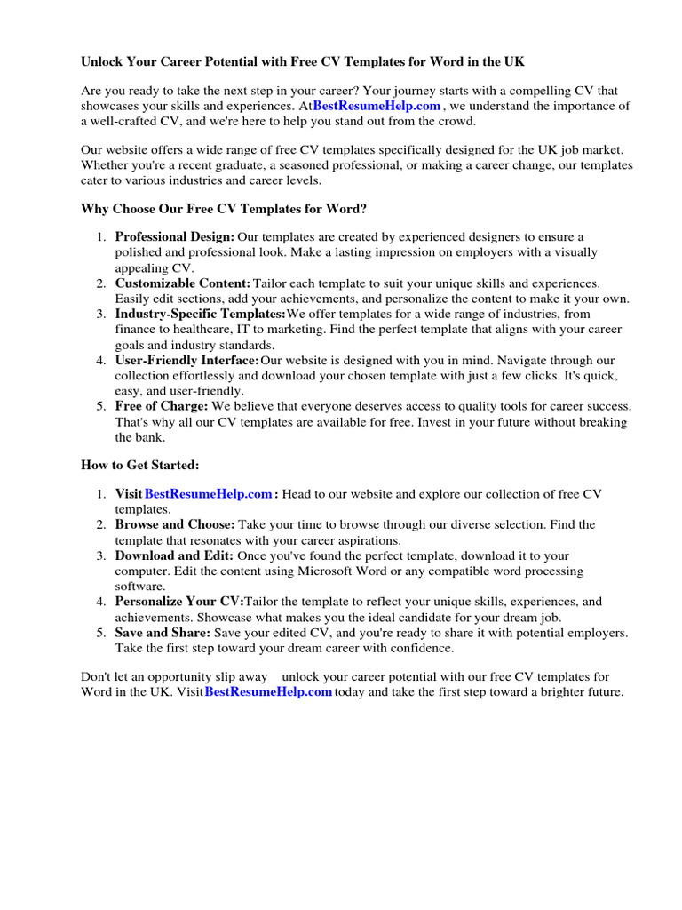 Free UK CV Templates for Word | PDF | Résumé | Page Layout