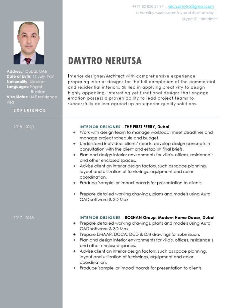 CV - Interior Designer-Architect - Dmytro Nerutsa | PDF | Engineering ...