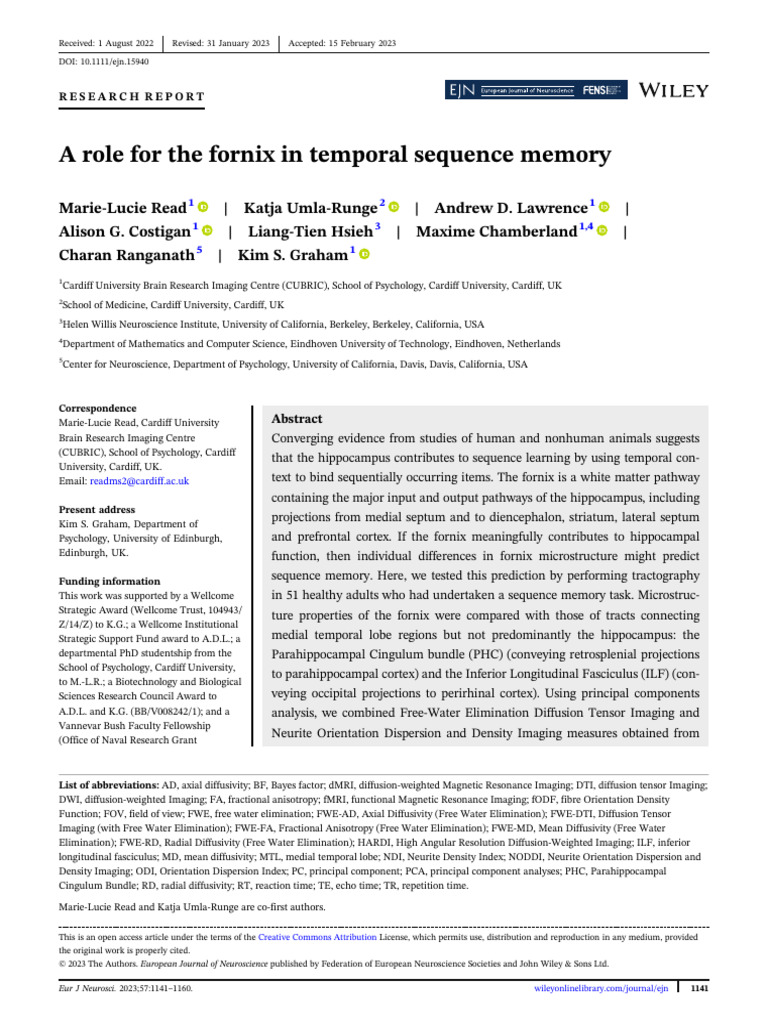 A Role For The Fornix in Temporal Sequence Memory | PDF | Hippocampus | Temporal Lobe