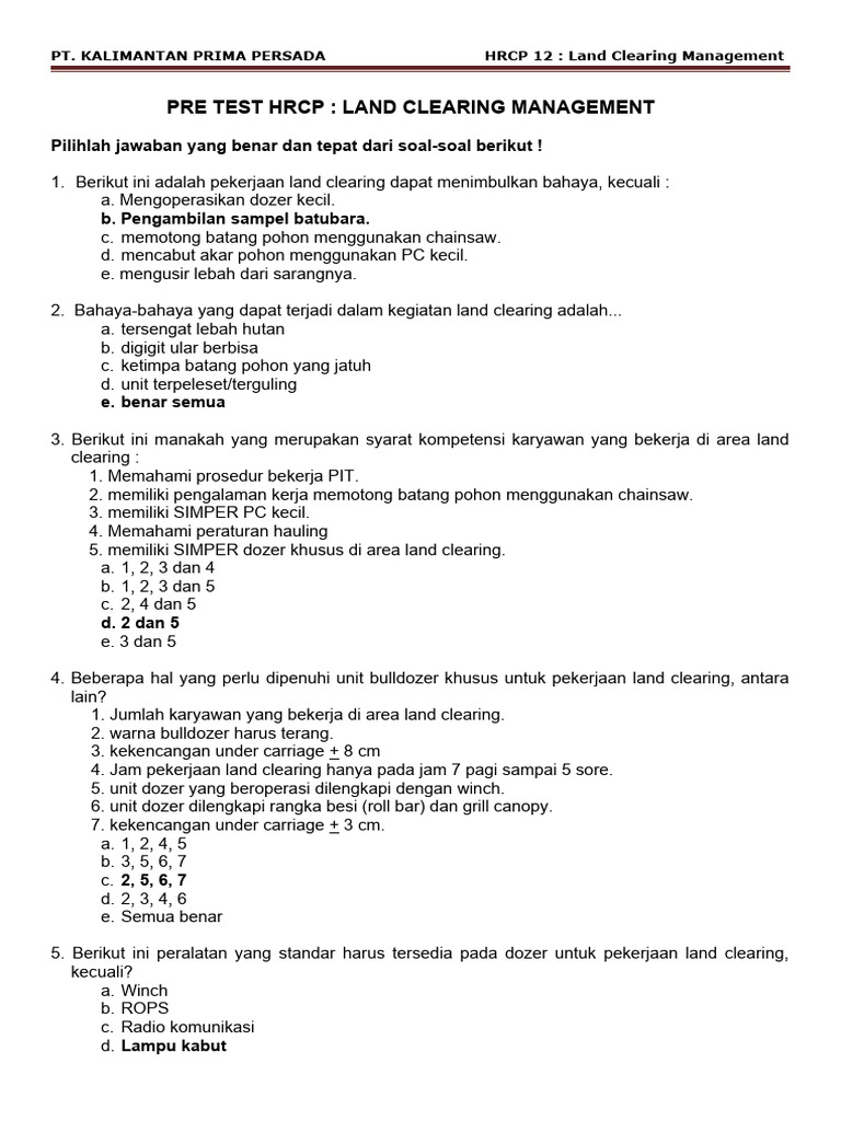 Ujian HRCP: Manajemen Land Clearing | PDF | Komputer | Teknologi & Rekayasa