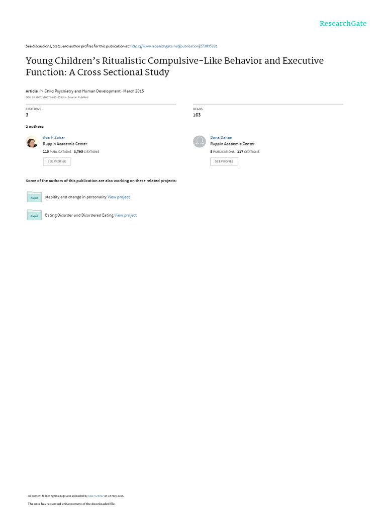 Young Children's Ritualistic Compulsive-Like Behavior | PDF ...