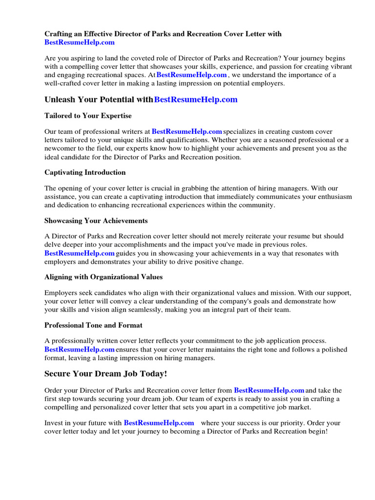 Director of Parks and Recreation Cover Letter | PDF | Résumé | Expert