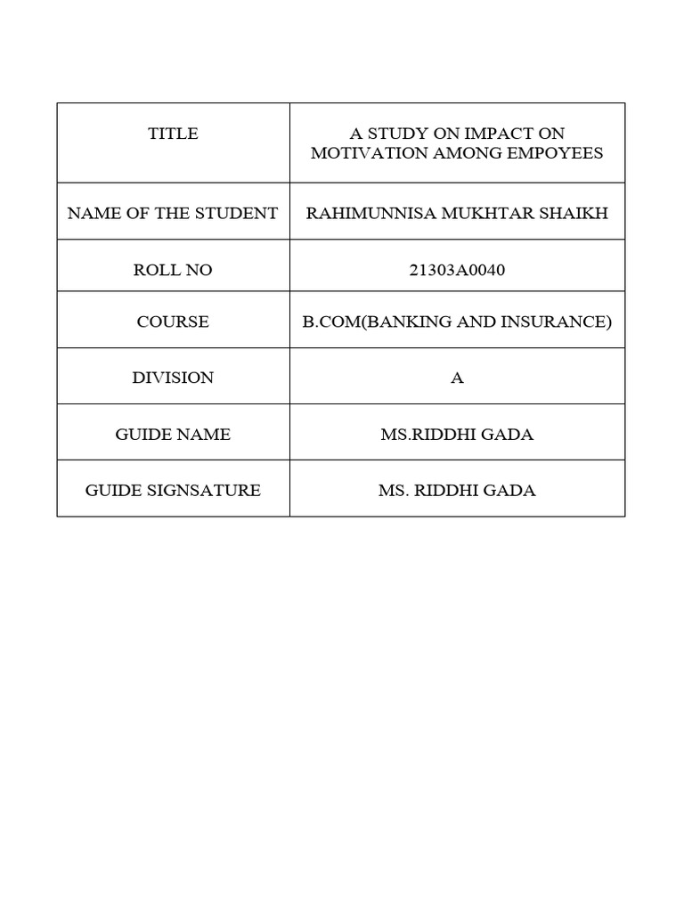 Final Synopsis Rahimunnisa | PDF | Motivational | Motivation