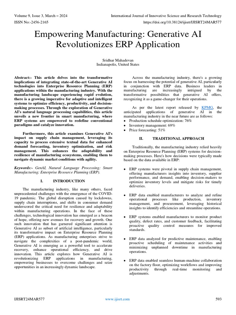 Empowering Manufacturing: Generative AI Revolutionizes ERP Application | PDF | Enterprise ...