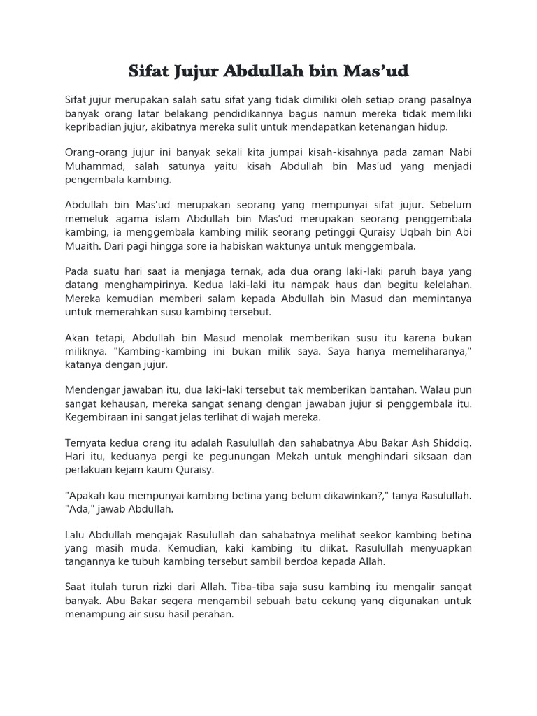 Sifat Jujur Abdullah Bin Mas'ud - 230813 - 163619 | PDF | Agama & Spiritualitas